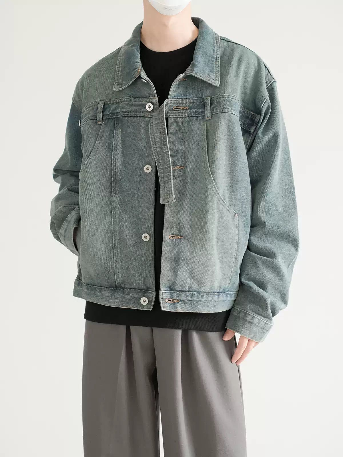 Zhou Washed Buttoned Strap Denim Jacket