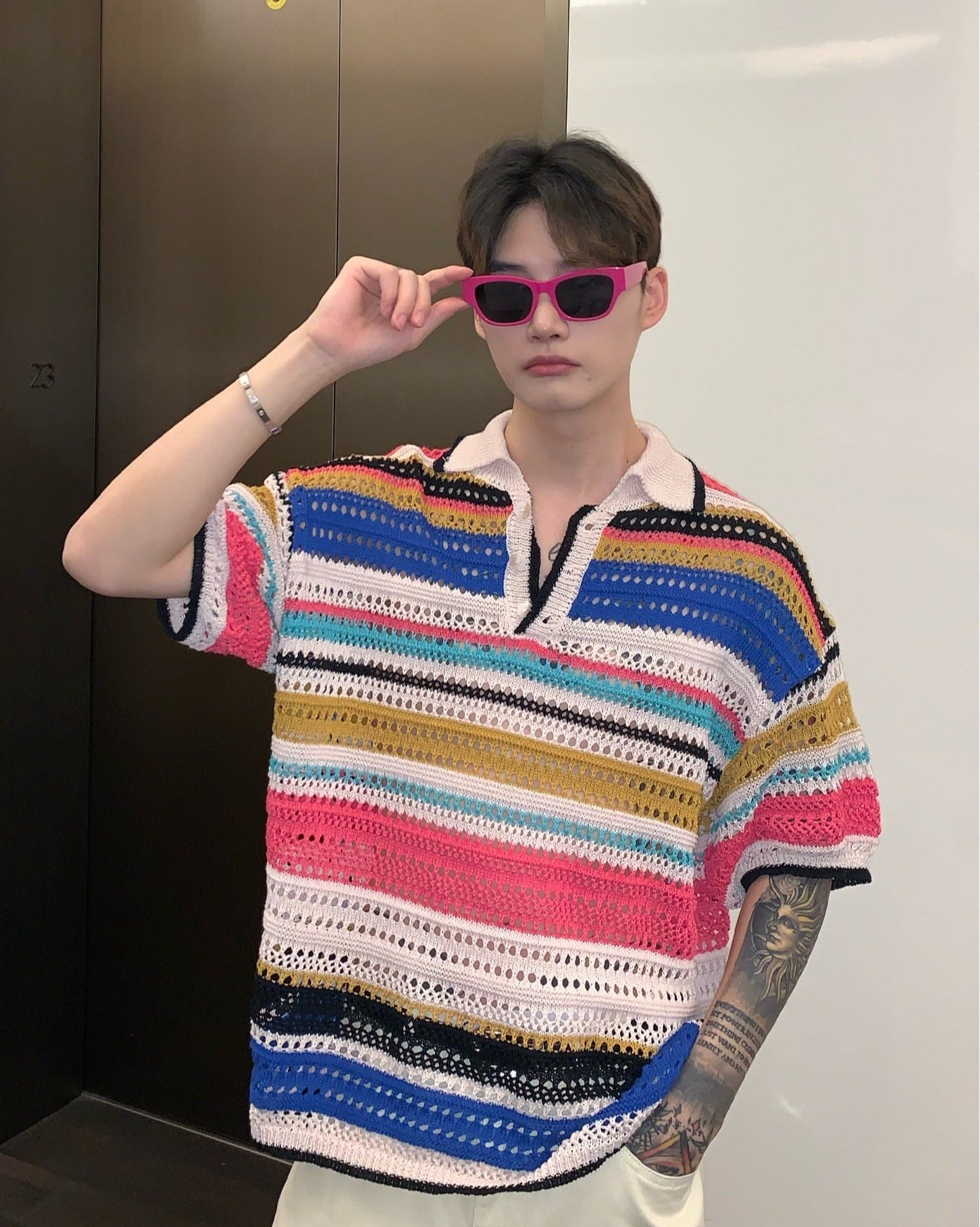 Cui Line Bars Regular Fit Knit Polo